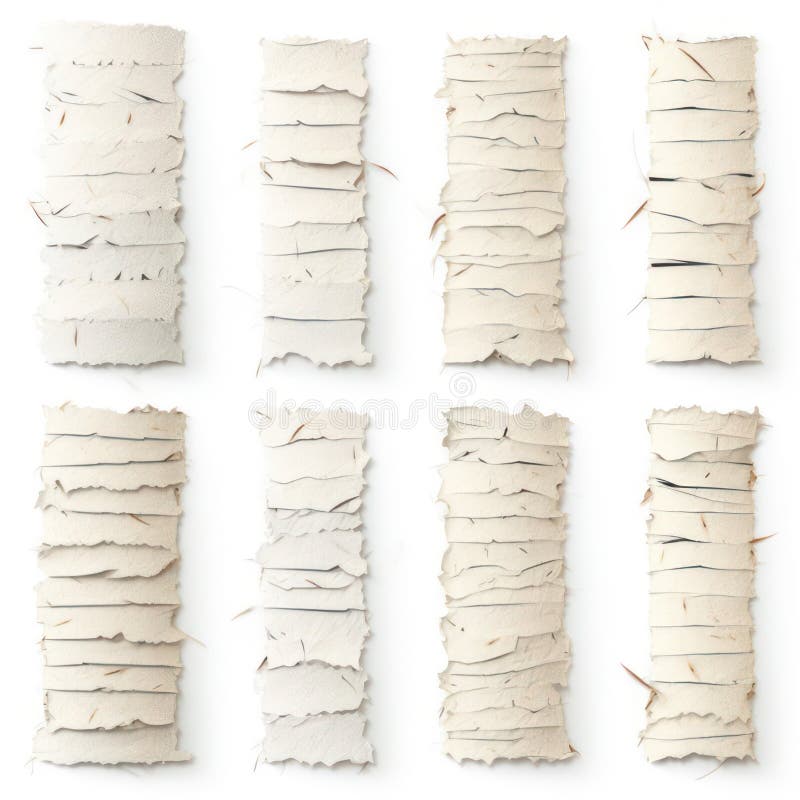 Collection of White Ripped Textured Paper Strips Isolated on White ...