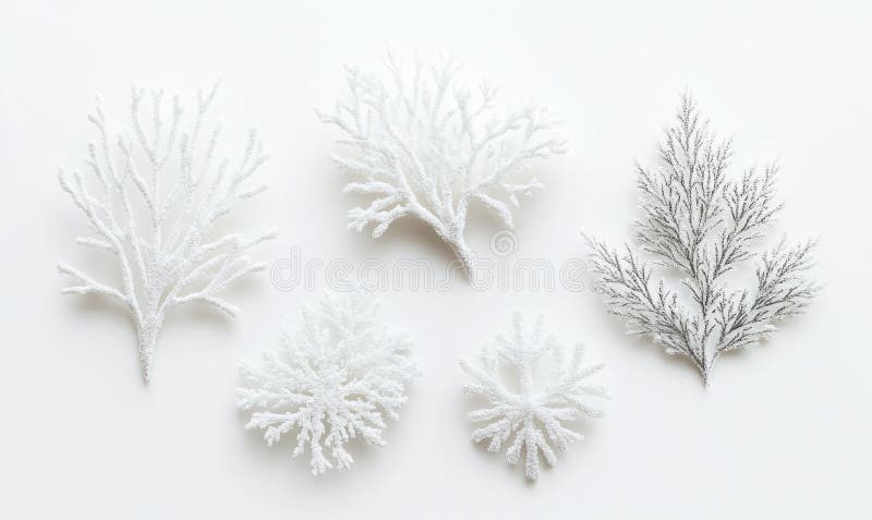 A Collection of White Snowflake-like Branches and Leaves Stock ...