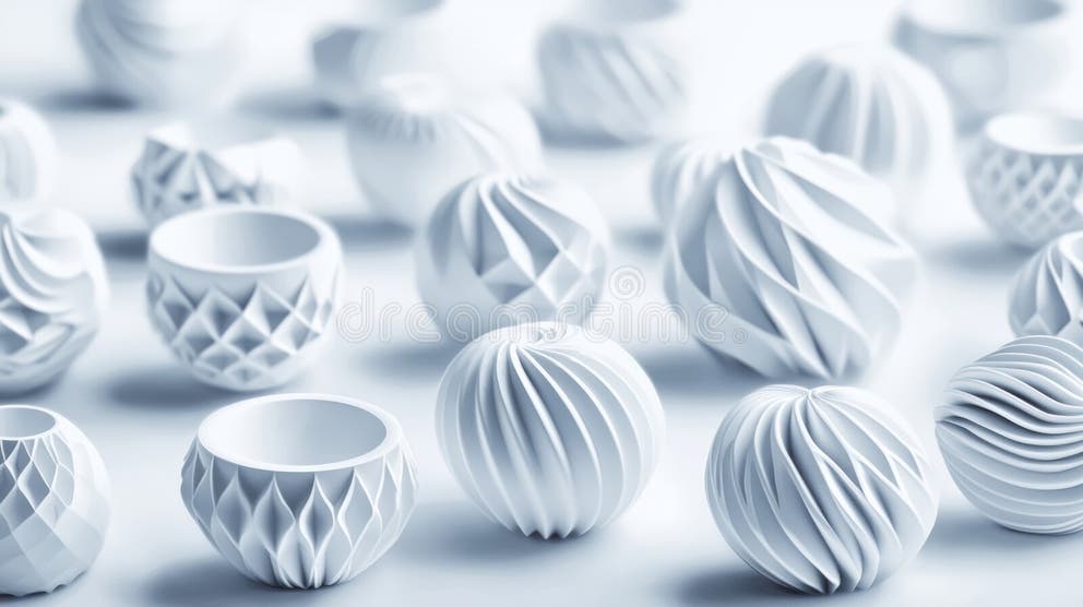 A Collection of White, Three-dimensional Sculptures with Unique Shapes ...