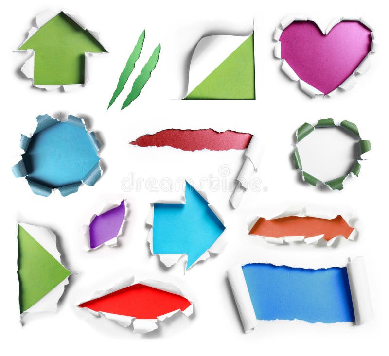 Collection of White Torn Paper with Blue Background in Many Shape Stock ...