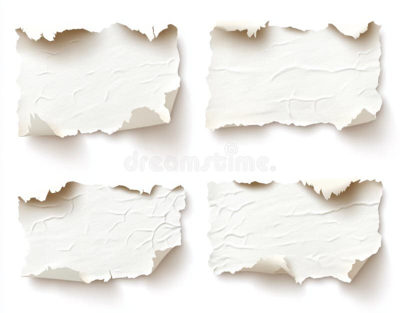 A Collection of White Torn Paper Pieces, Isolated on a Transparent ...
