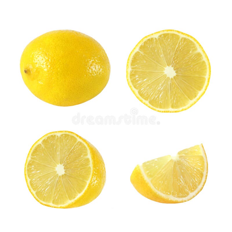 Lemon Cut into Two Round Pieces Isolated on White Background with ...