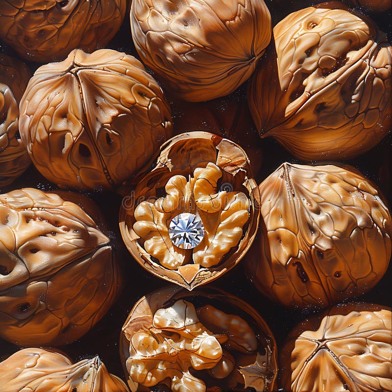 A Collection of Whole Walnuts is Arranged Closely Together, with One ...