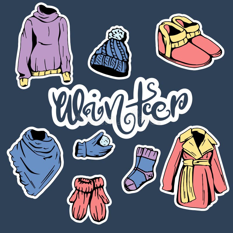 Collection of Winter Clothes. Vector Collection of Clothes for Winter ...