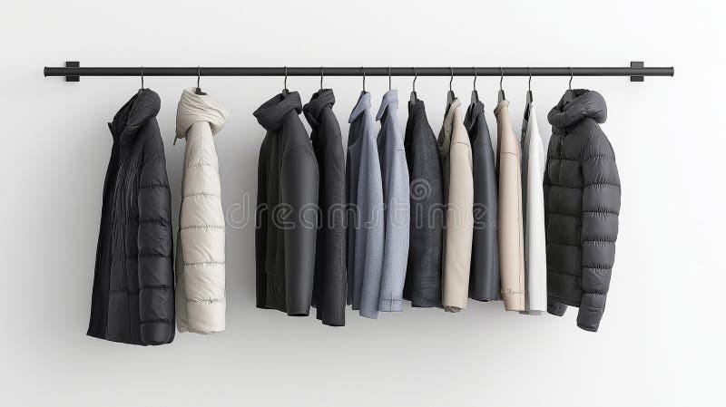 Collection of Winter Coats on Display Rack with Diverse Styles and ...