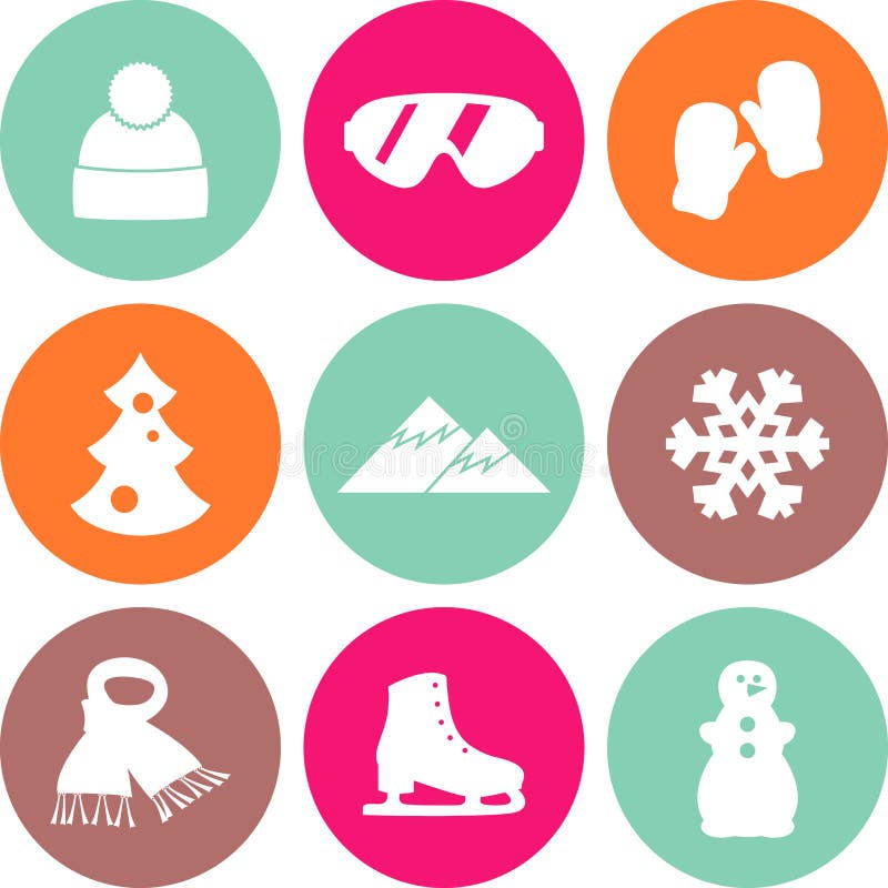 Collection of Winter Icons Activities in Flat Design Style Stock Vector ...
