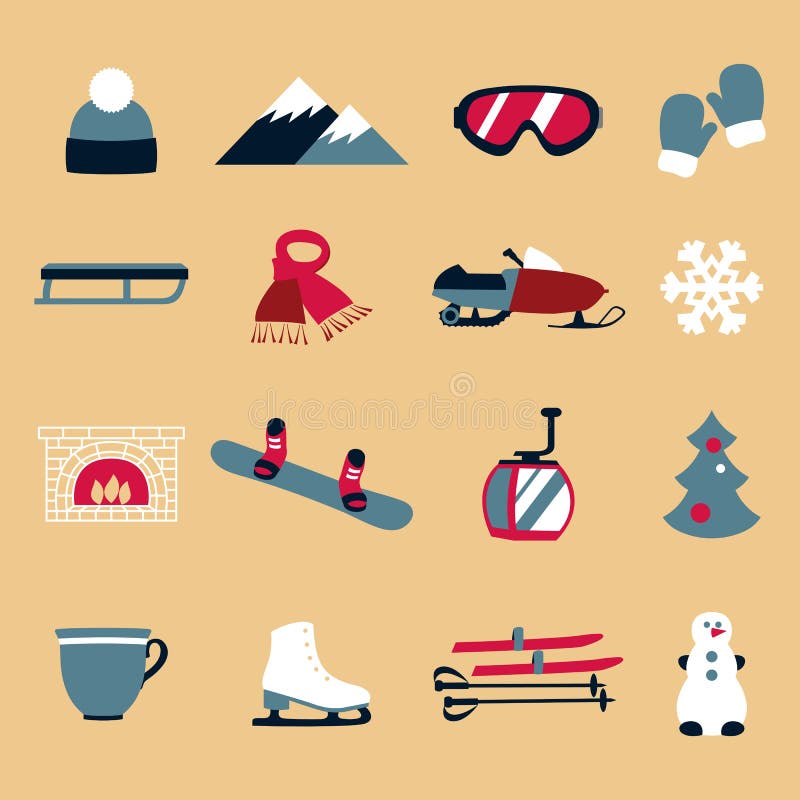 Collection of Winter Icons Activities in Flat Design Style Stock Vector ...