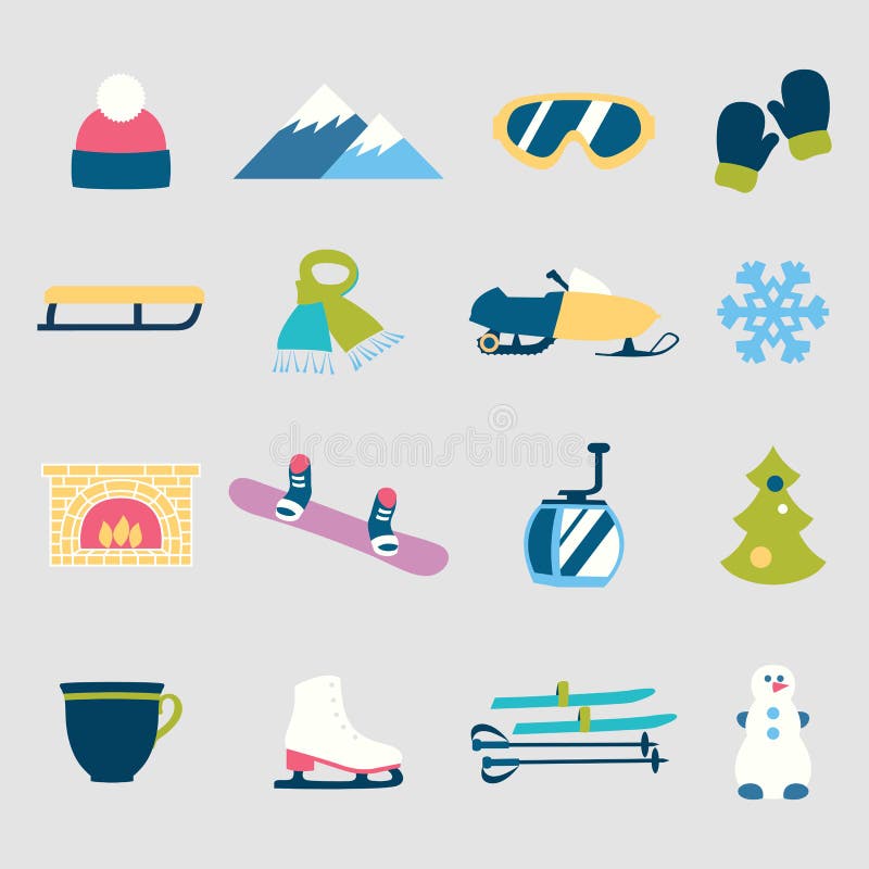Collection of Winter Icons Activities in Flat Design Style Stock ...