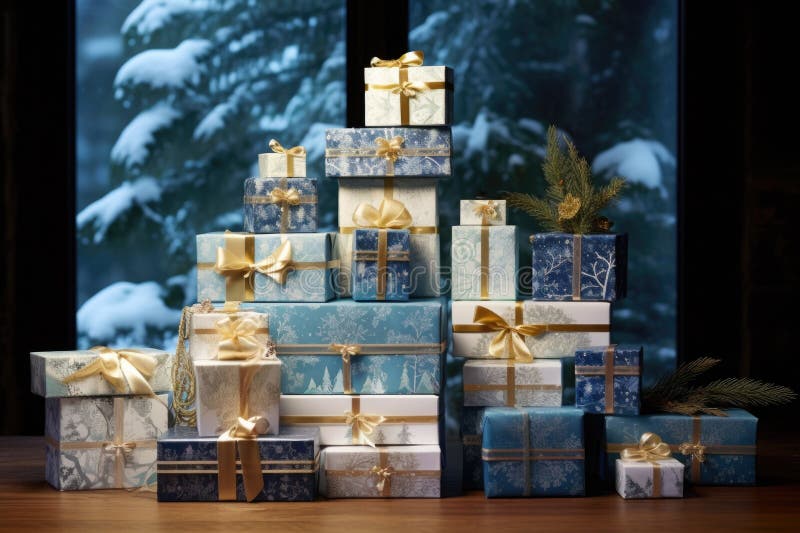 A Collection of Winter-themed Gift Boxes Grouped Together Stock Image ...