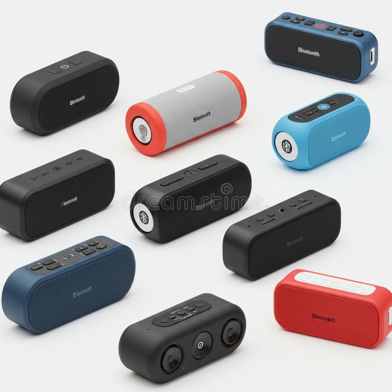 A Collection of Wireless Bluetooth Speakers, Each with a Compact ...