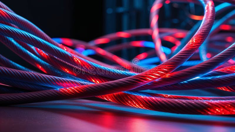 Abstract View of Illuminated Wires in Vibrant Colors Creating a Dynamic ...