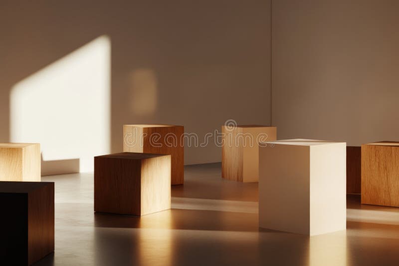 A Collection of Wooden Cubes Arranged in a Room Setting Stock Photo ...