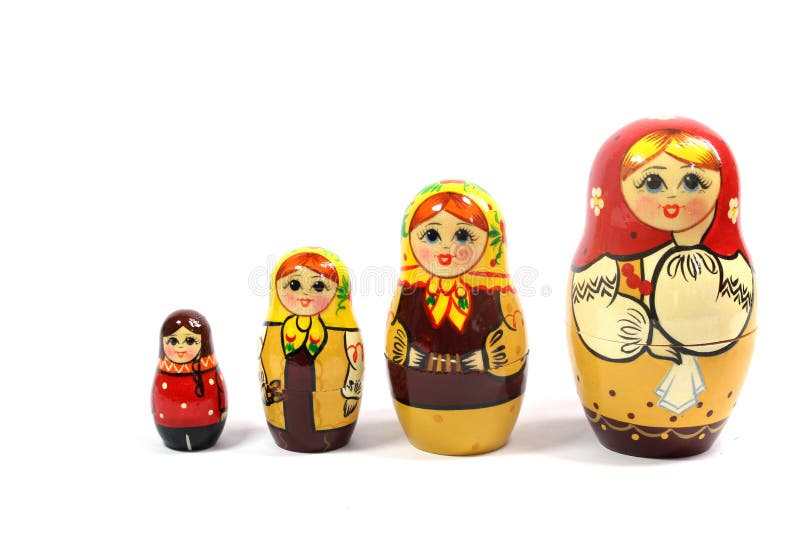 Collection of Wooden Nesting Stacking Dolls on White Background Stock ...