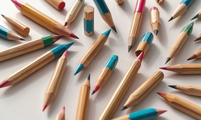 Collection Wooden Pencils in Various Colors and Sharpened To Different ...