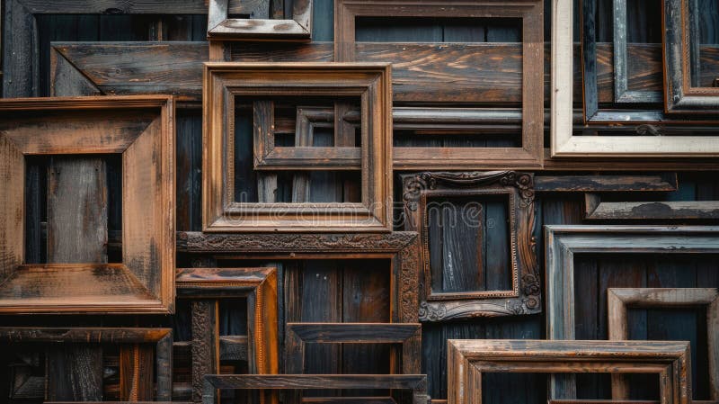 A Collection of Wooden Picture Frames Stacked Vertically Stock Image ...