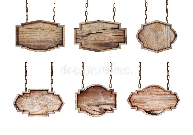 Collection of Wooden Signs with Chain Stock Image - Image of frame ...