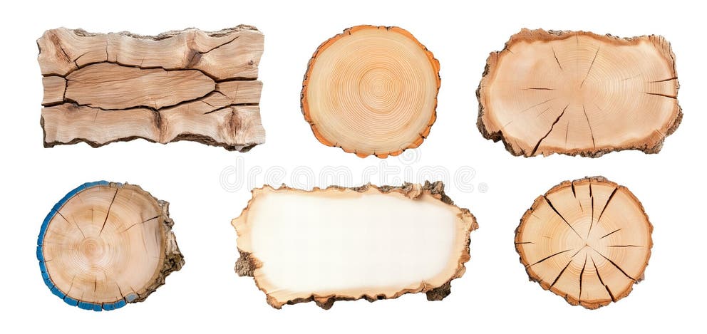 Collection of Wooden Tree Rings and Slabs with Natural Patterns and ...