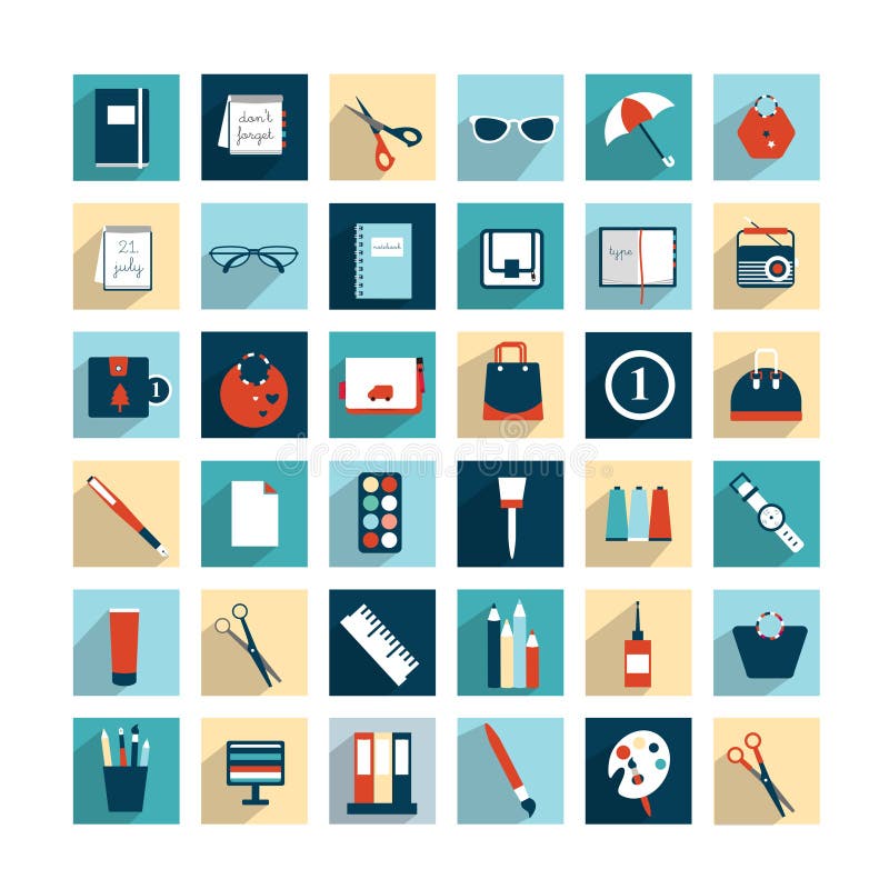 Collection of Work Office Flat Design Icons. Stock Vector ...