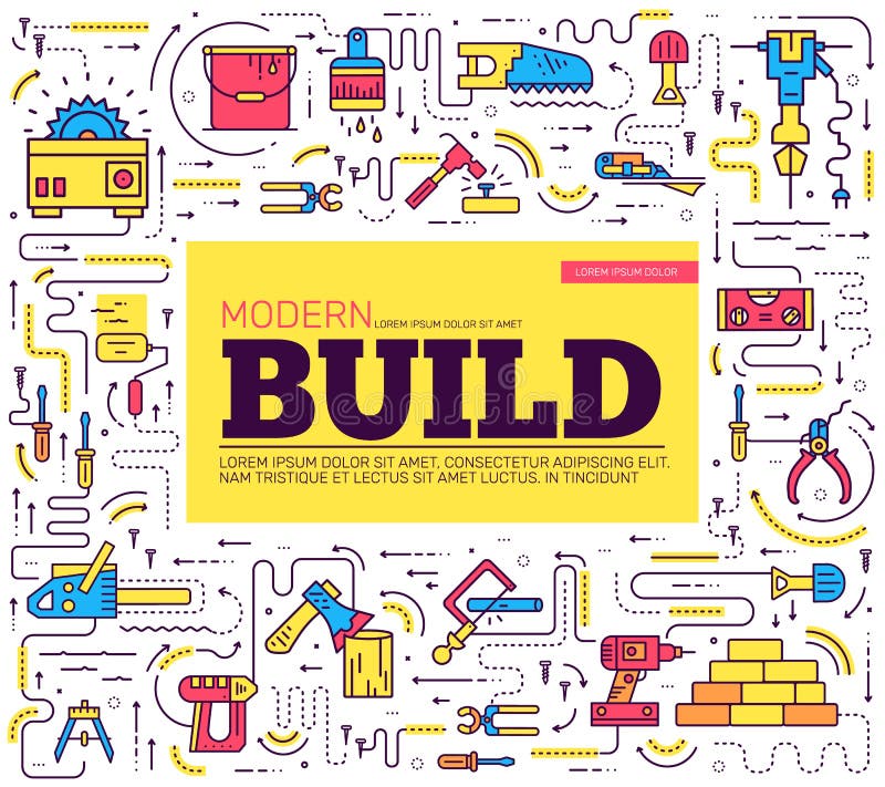 Collection of Working Tools Icons Items Design. Construction ...