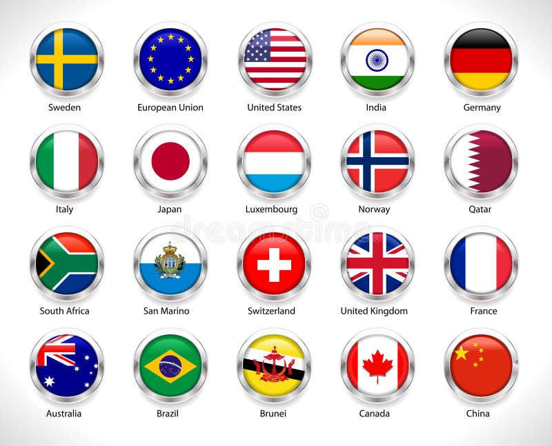 A Collection of World Flags Badge in Glossy Button - Vector Eps10 Stock ...