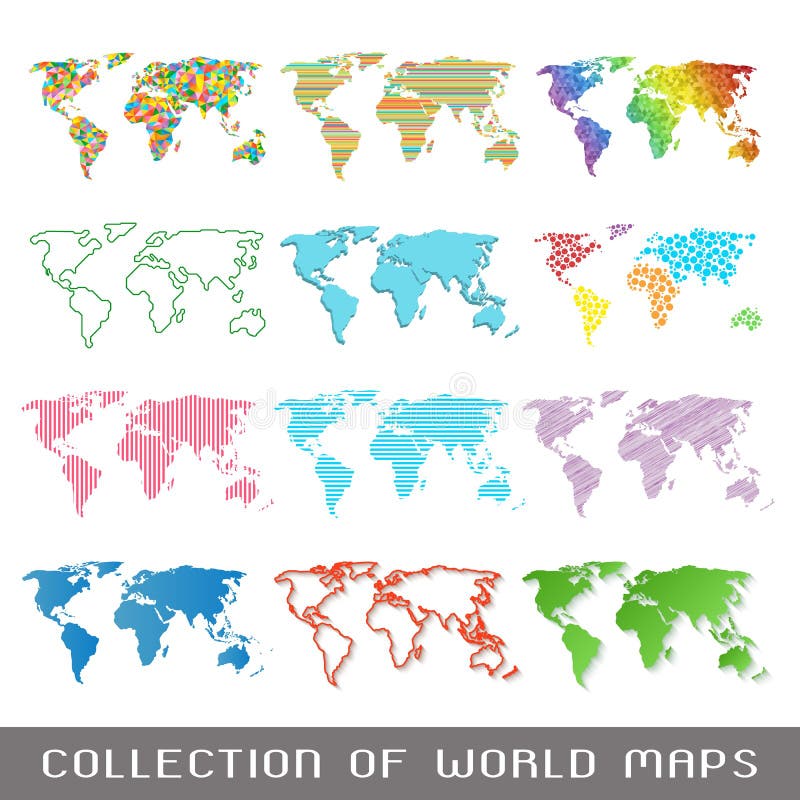Collection of world maps stock illustration. Illustration of creative ...