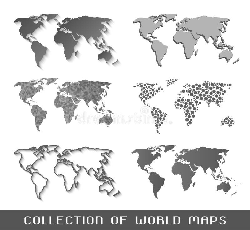 Collection of world maps stock illustration. Illustration of line ...