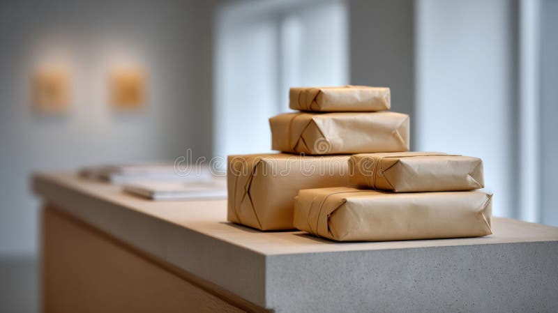 A Collection of Wrapped Packages Arranged on a Modern Surface, Creating ...