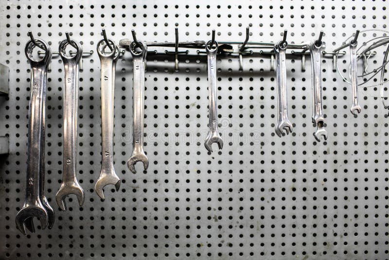Collection of Wrench Hanging with Dark Textured Background,Set of ...