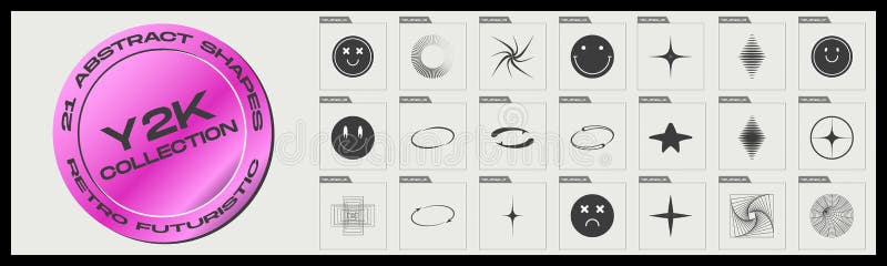 Collection of Y2K Elements. Collection of Abstract Graphic Geometric Symbols. Abstract Bauhaus ...