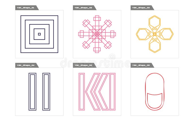 Collection of Y2K Elements. Extraordinary Graphic Assets. Templates for ...