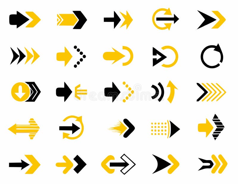 Collection of Yellow Black Arrow Icons Web Design Elements Stock Illustration - Illustration of ...