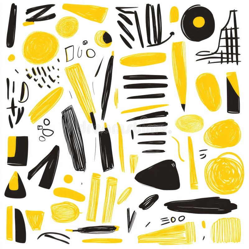 A Collection of Yellow and Black Objects Arranged on a White Background ...