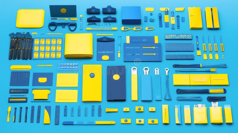 A Collection of Yellow and Blue Items, Including a Yellow Box with a ...