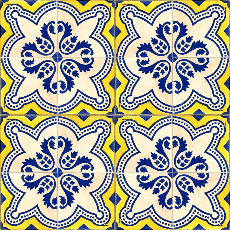 Collection of Blue and Yellow Patterns Tiles Stock Image - Image of ...