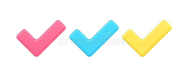 Collection Yellow, Blue and Red Decorative Checkmarks Template 3d Icon ...