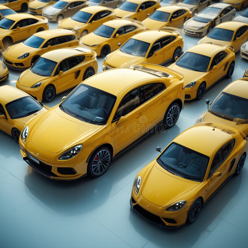 Collection of Yellow Cars in Isolarted Background Stock Illustration ...