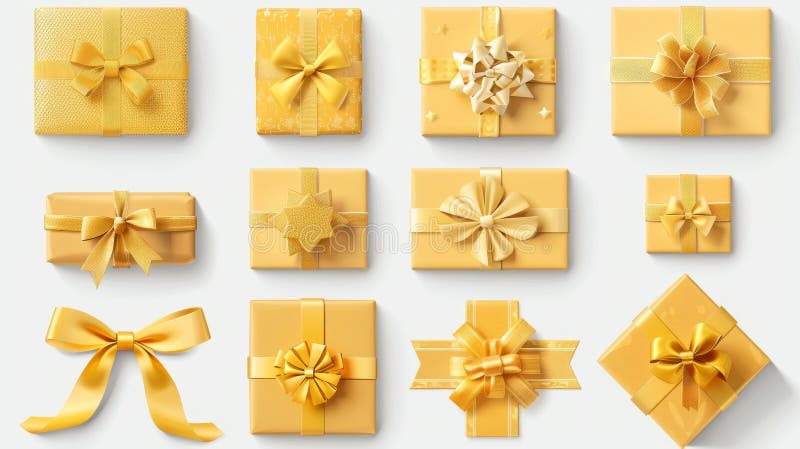 Collection of Yellow Gift Boxes Arranged in Various Sizes and Styles on ...