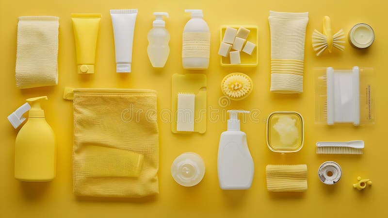 Collection of Yellow Packaging Materials and Containers on a Matching ...