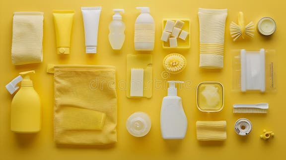 Collection of Yellow Packaging Materials and Containers on a Matching ...