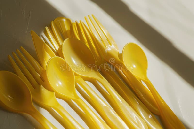 A Collection of Yellow Plastic Spoons and Forks. Ideal for Party ...