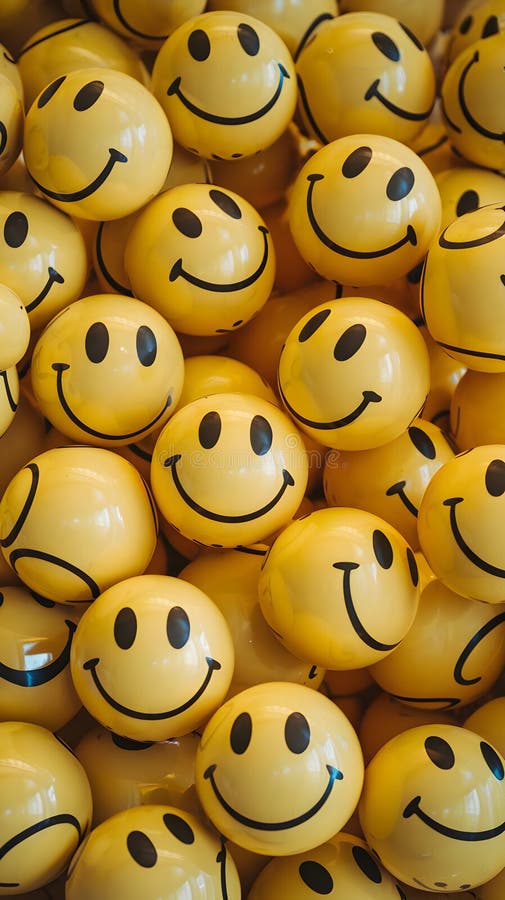 Yellow Smiley Face Spheres Closely Packed, Creating Joyful Arrangement ...