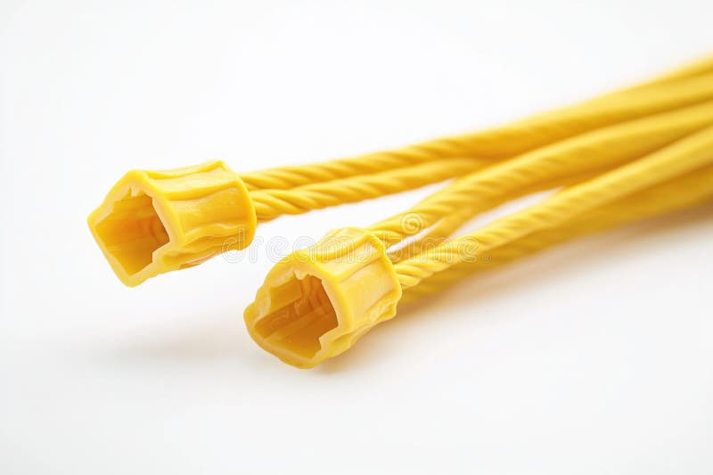 A Collection of Yellow Wires Laid Out on a Clean White Surface Stock ...