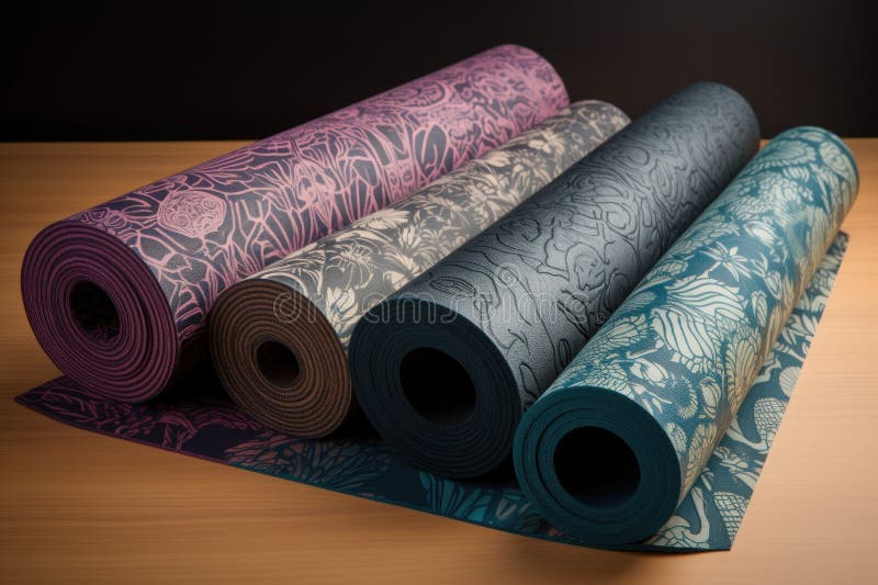 A Collection of Yoga Mats, Each with a Different Design Stock ...