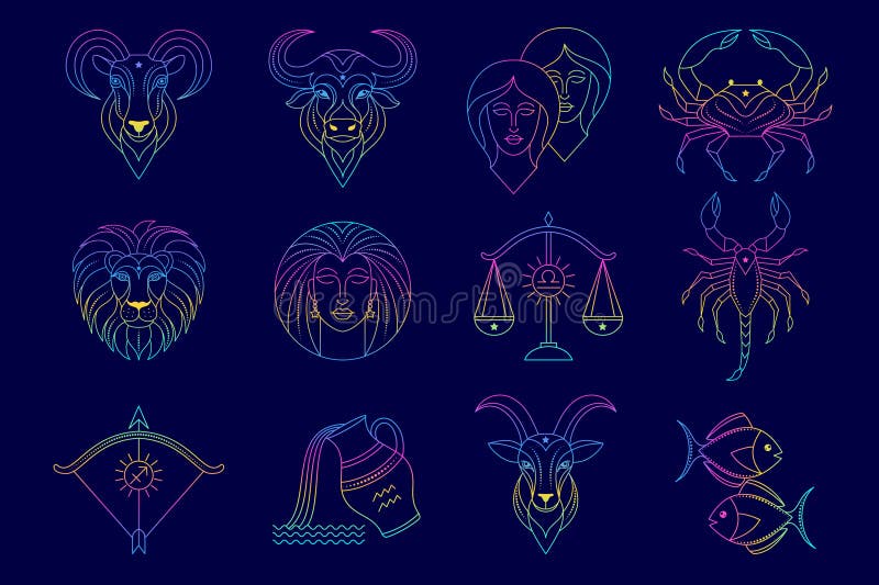 Abstract Sun with Zodiac Signs Stock Vector - Illustration of face ...