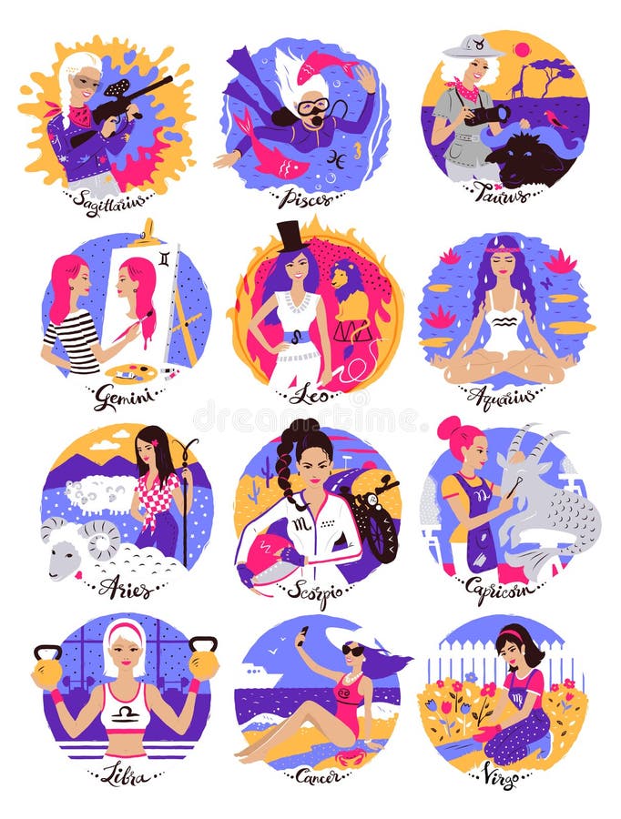 Collection Of Zodiac Signs Illustrations Stock Vector Illustration Of
