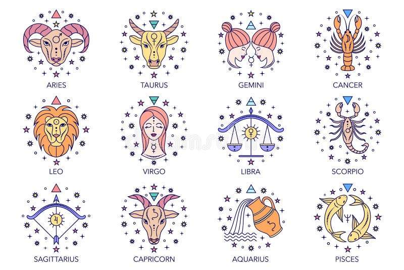 A Collection of Zodiac Signs Horoscope for the Elements Stock Vector ...