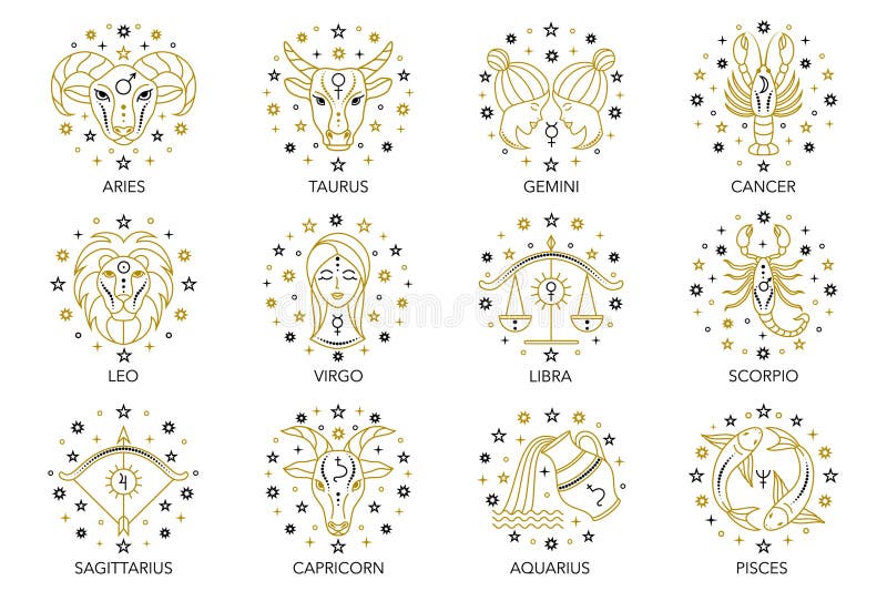 Collection of zodiac signs stock illustration. Illustration of style ...