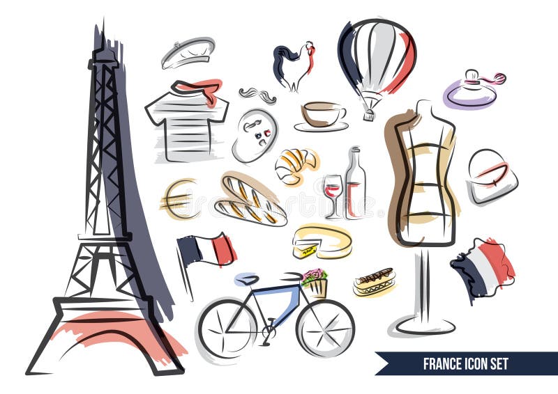 Set of french items stock vector. Illustration of culture - 40107683