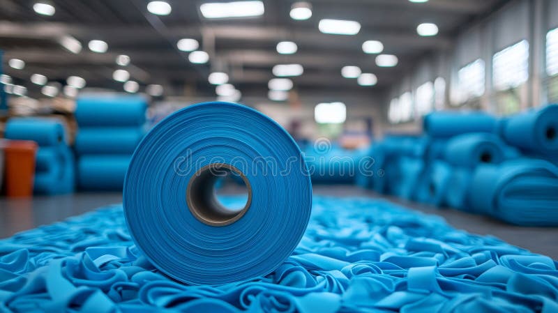 Collections of Light Blue Paper Rolls in a Manufacturing Plant Stock ...