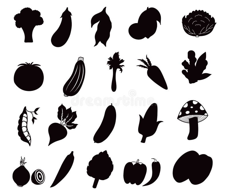 Vector Set Vegetables Silhouettes Isolated Vector Silhouettes Stock Illustration Illustration